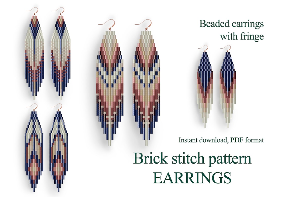 Brick Stitch Pattern. Beaded Earrings With Fringe. Native - Etsy