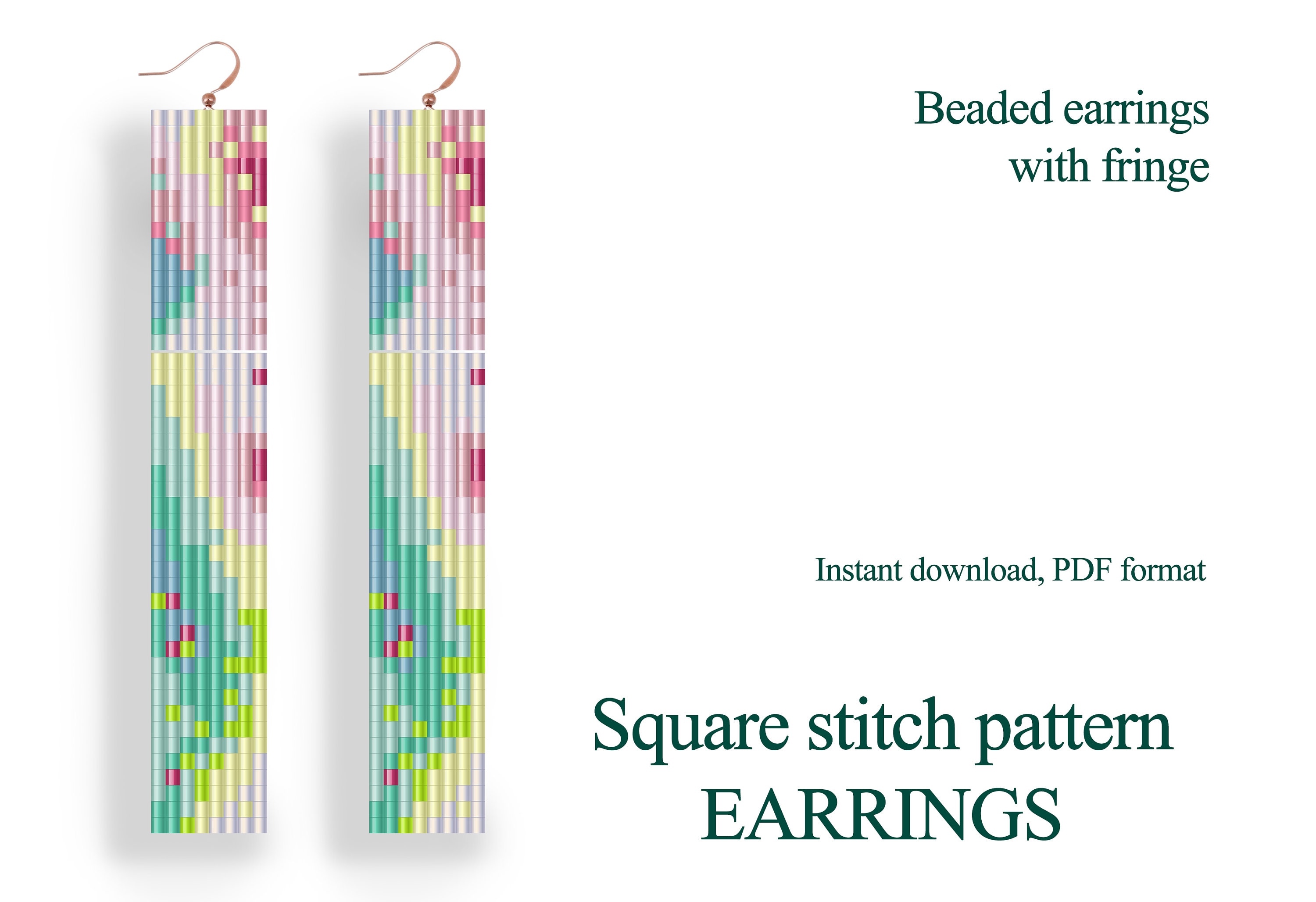 Square stitch bead earrings pattern seed bead pattern | Etsy