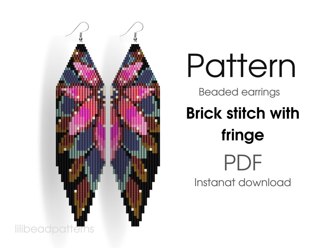 Brick Stitch Pattern. Beaded Earrings With Fringe. Floral Pattern ...
