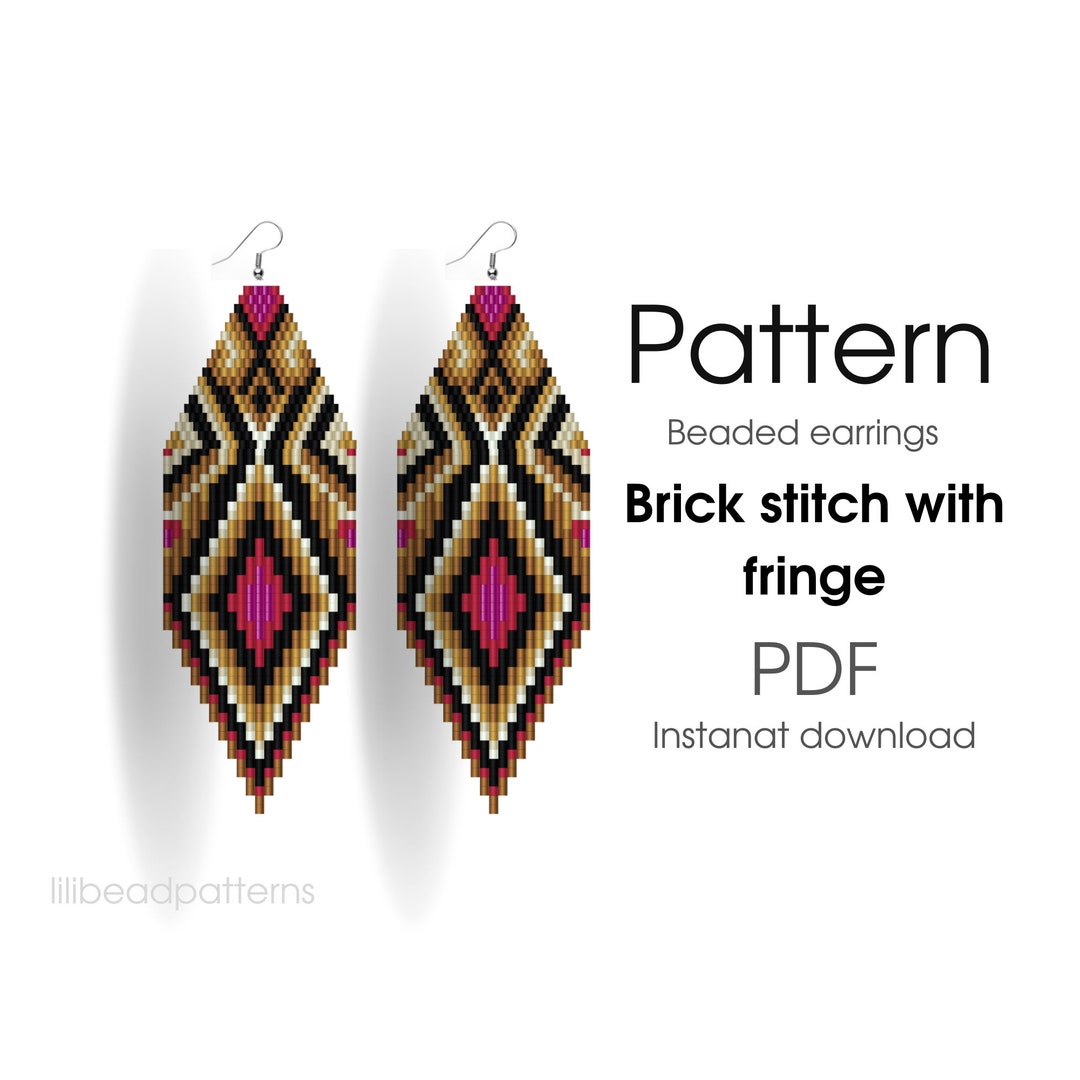 Earring Pattern for Beading - Brick Stitch Pattern for Beaded Fringe ...