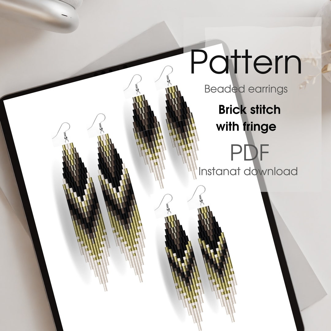 Bead Fringe Earrings Pattern, Brick Stitch With Fringe, PDF Set of 3 ...