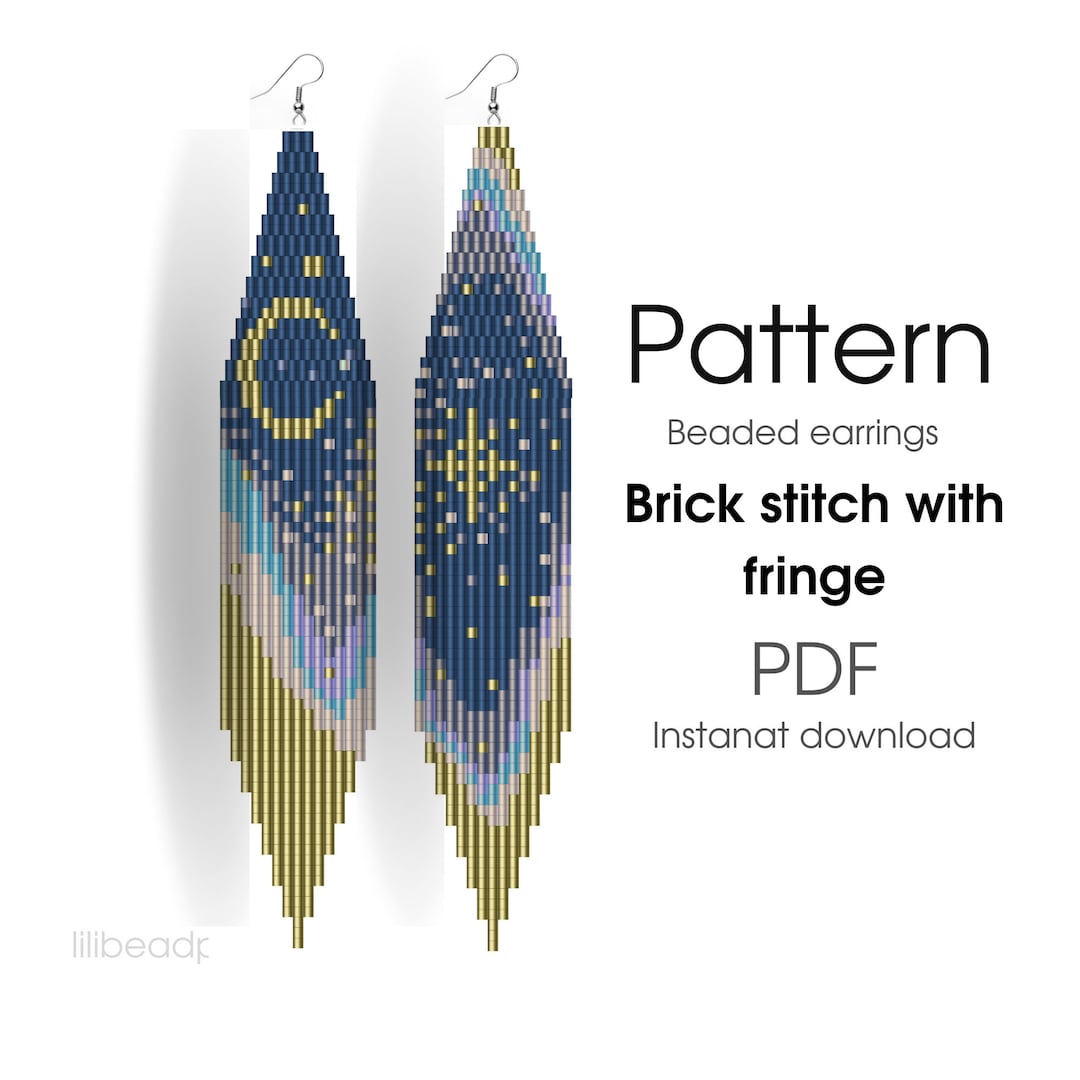 Moon Brick Stitch Pattern. Beaded Earrings With Fringe. Night Sky Print ...