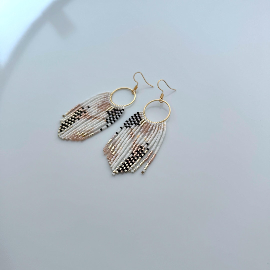Frige Beaded Earrings Pdf Pattern With Unique Abstract Design, Boho ...