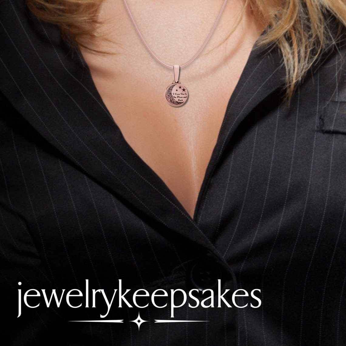 Fingerprint Necklace Rose Gold, Moon Fingerprint Engraved Jewelry, Rose ...