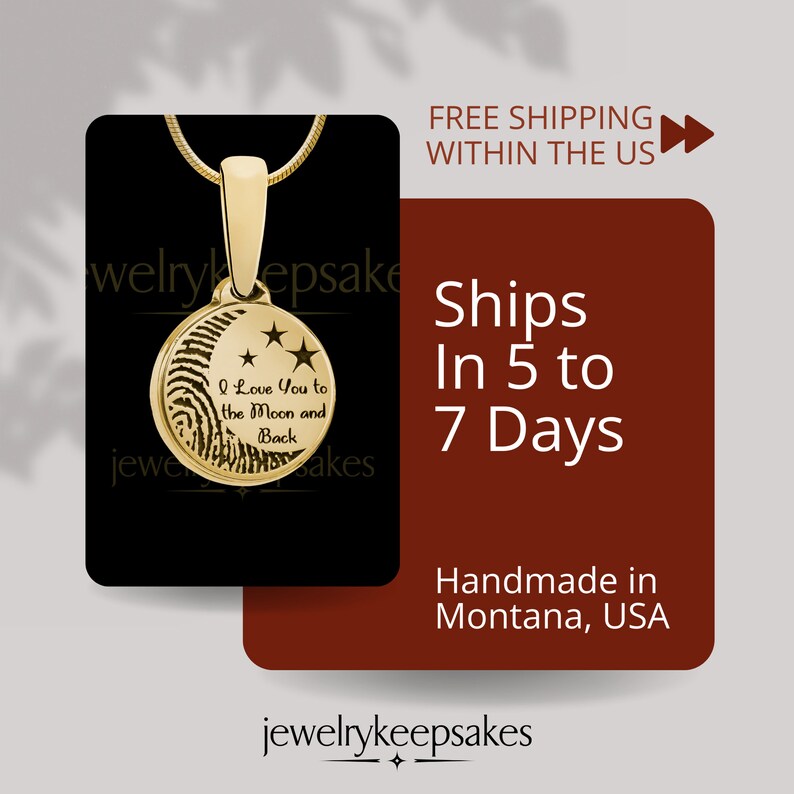 Fingerprint Necklace 14K Gold, Moon & Back Fingerprint Engraved Jewelry ...