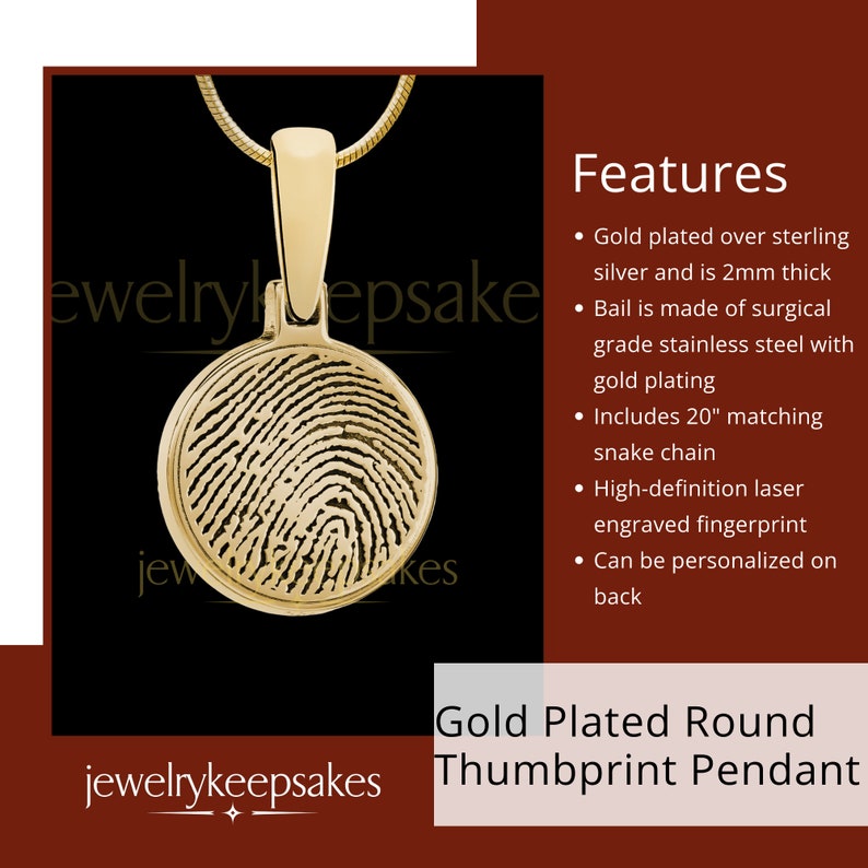 Fingerprint Necklace Gold, Round Fingerprint Engraved Jewelry, Gold ...