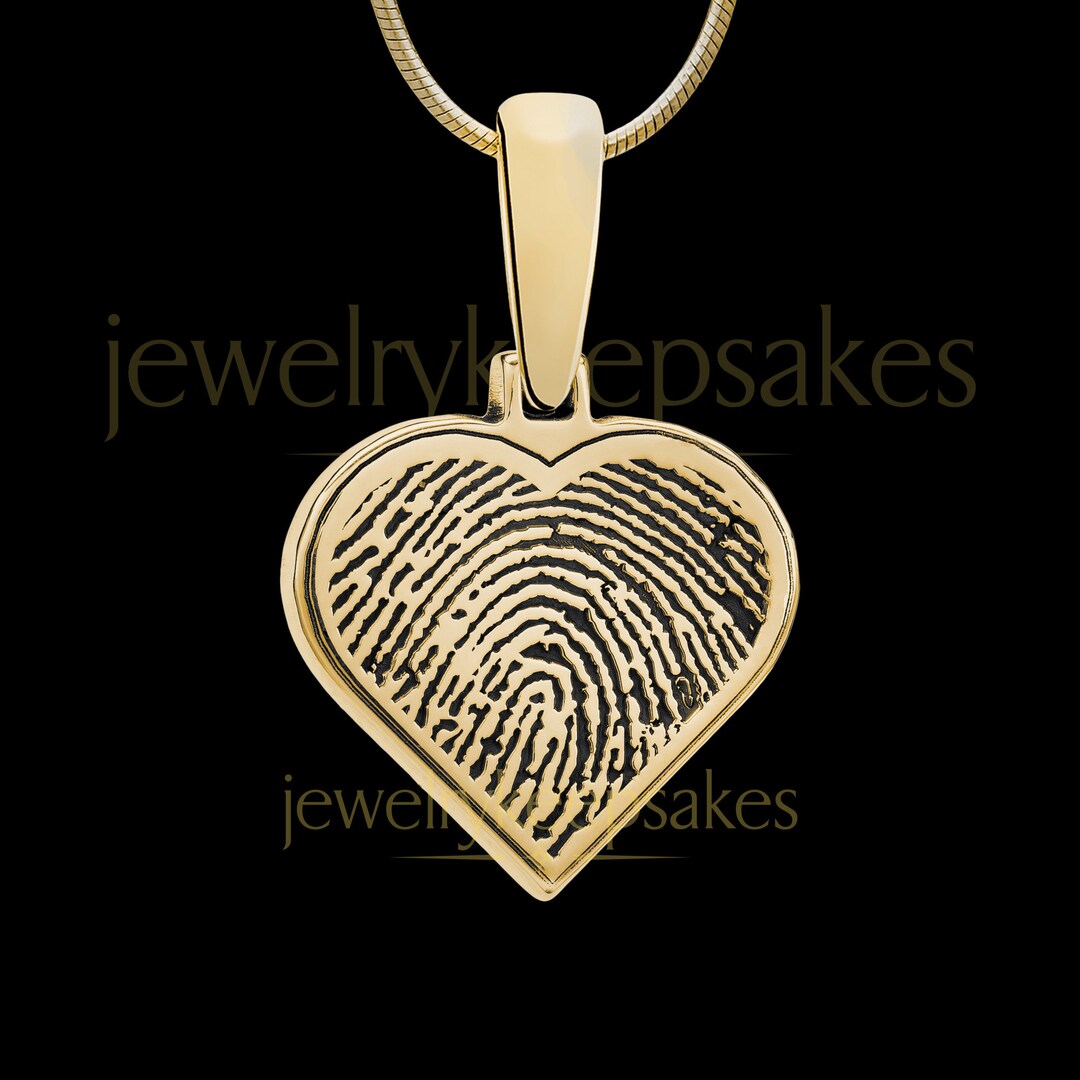 Fingerprint Necklace 14K Gold, Heart Fingerprint Engraved Jewelry, Gold ...
