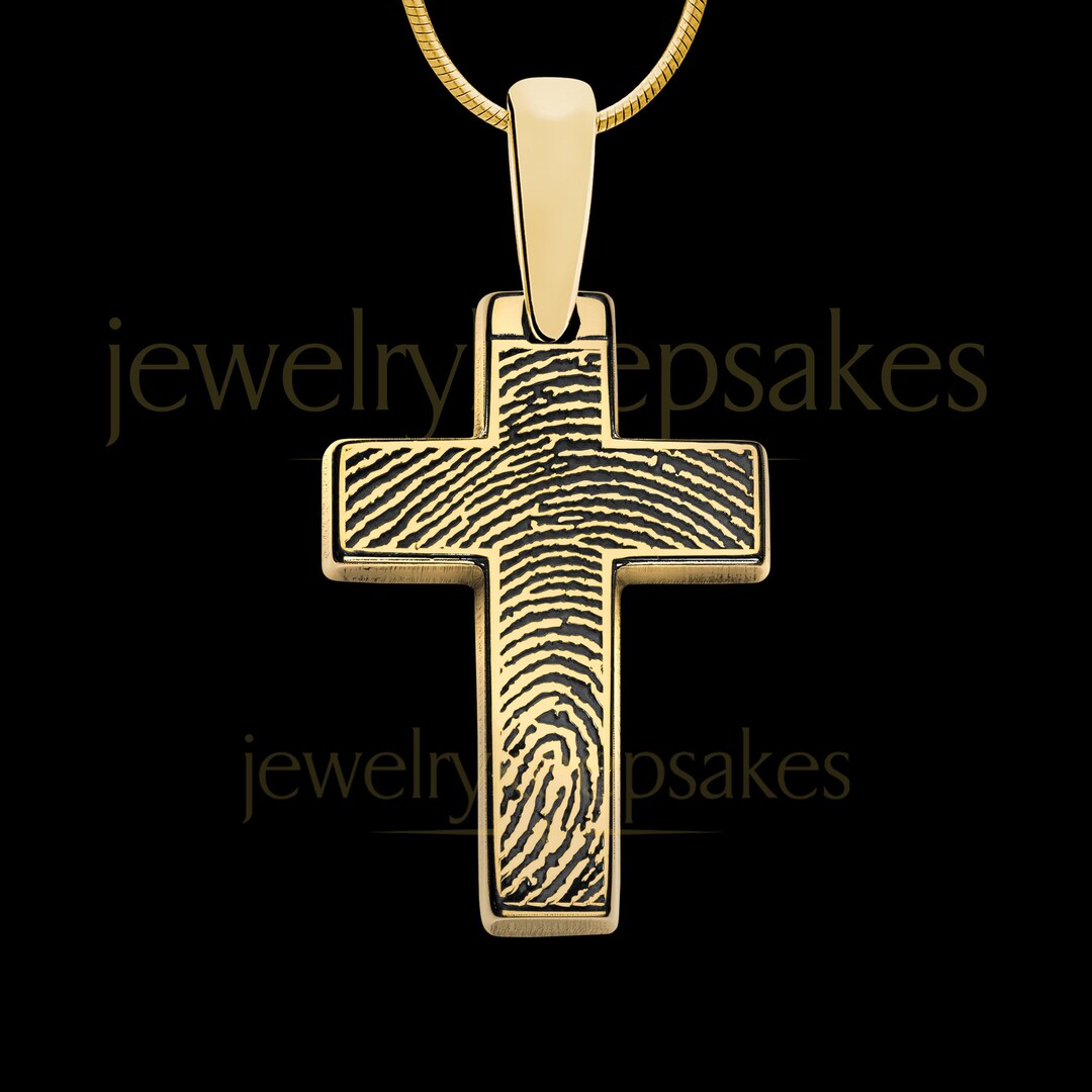Fingerprint Necklace Gold, Cross Fingerprint Engraved Jewelry, Gold ...