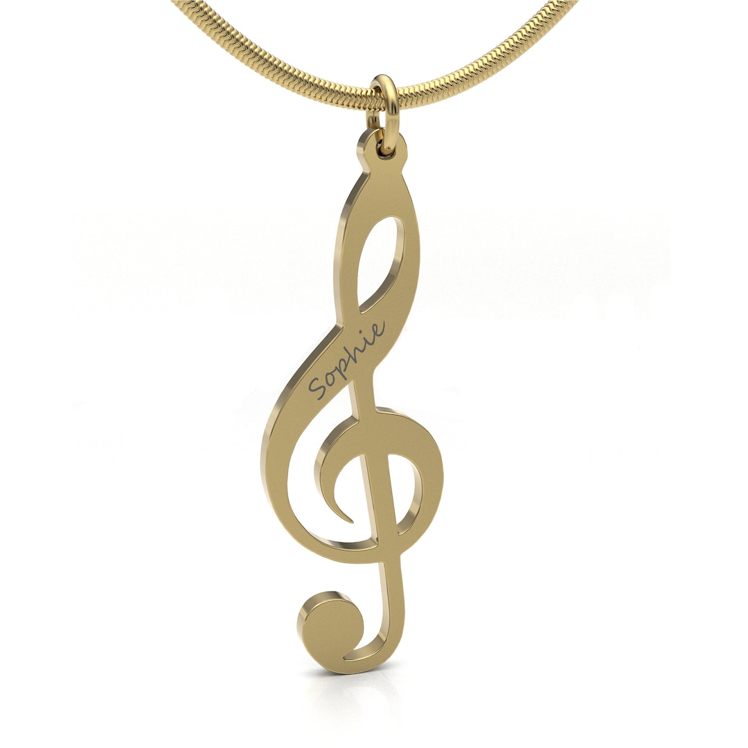 Personalized Treble Clef Music Note Gold Engraved Custom Necklace - Etsy
