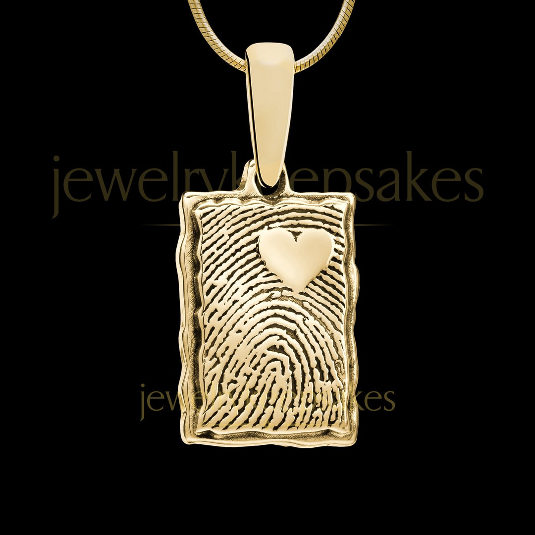 Fingerprint Necklace Gold, Rectangle Fingerprint Engraved Jewelry, Gold ...