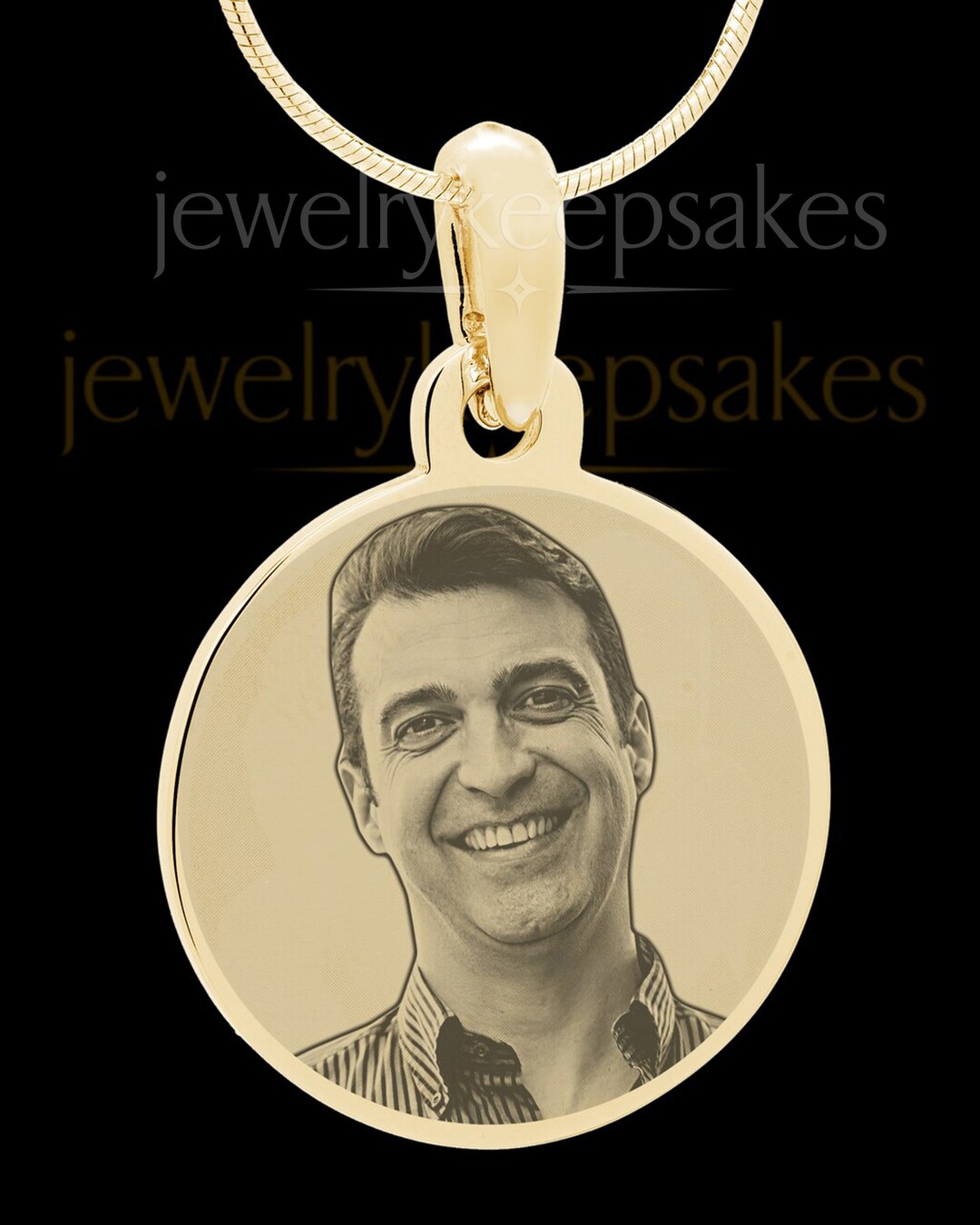 Photo Engraved Gold Plated Large Round Necklace - Etsy