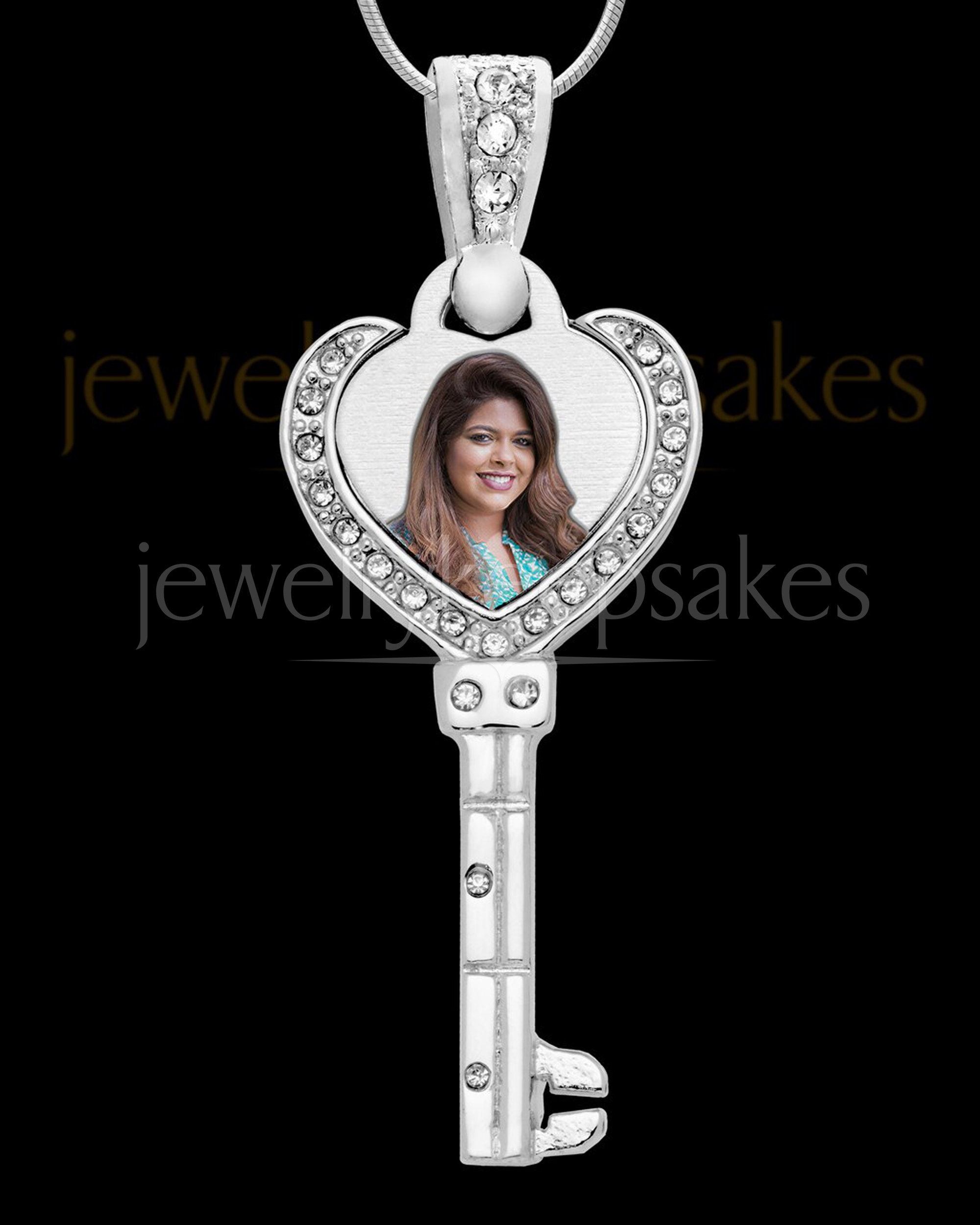 Photo Engraved Full Color Gem Key Heart Necklace | Etsy