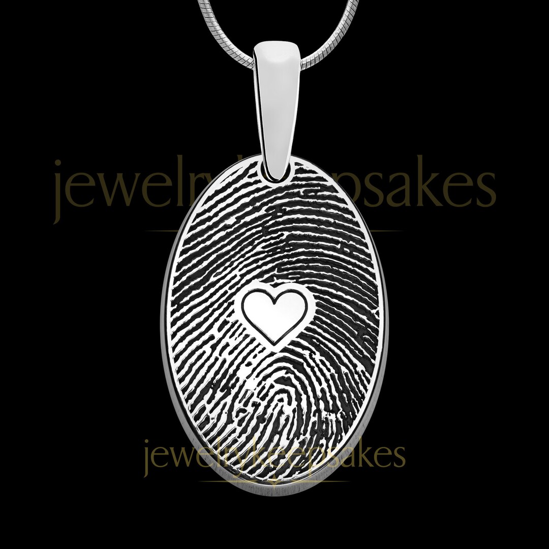 Fingerprint Necklace Silver, Oval Heart Fingerprint Engraved Jewelry ...