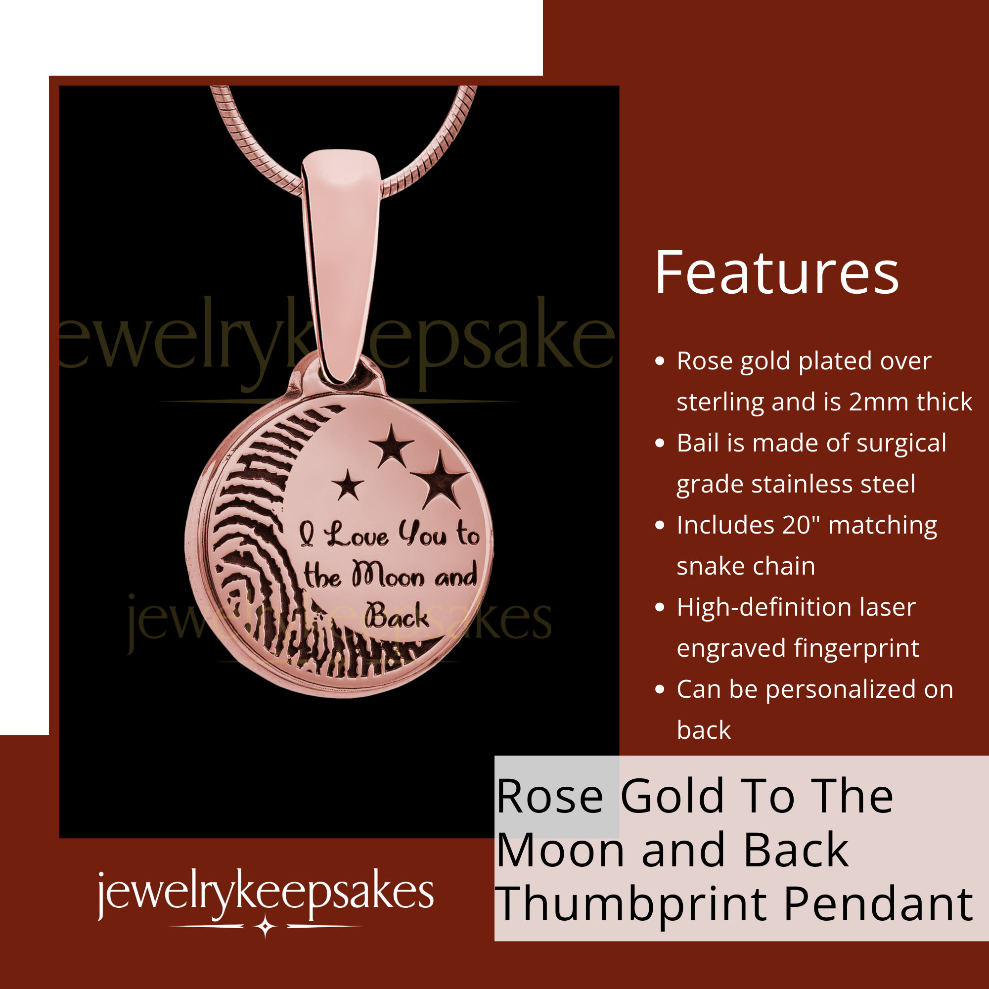Fingerprint Necklace Rose Gold, Moon Fingerprint Engraved Jewelry, Rose ...