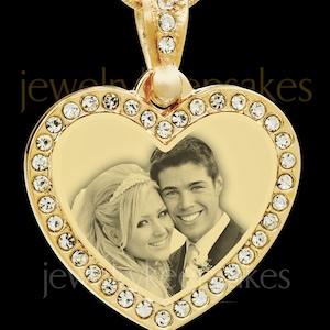 Photo Engraved Gold Plated Gem Heart Necklace - Etsy