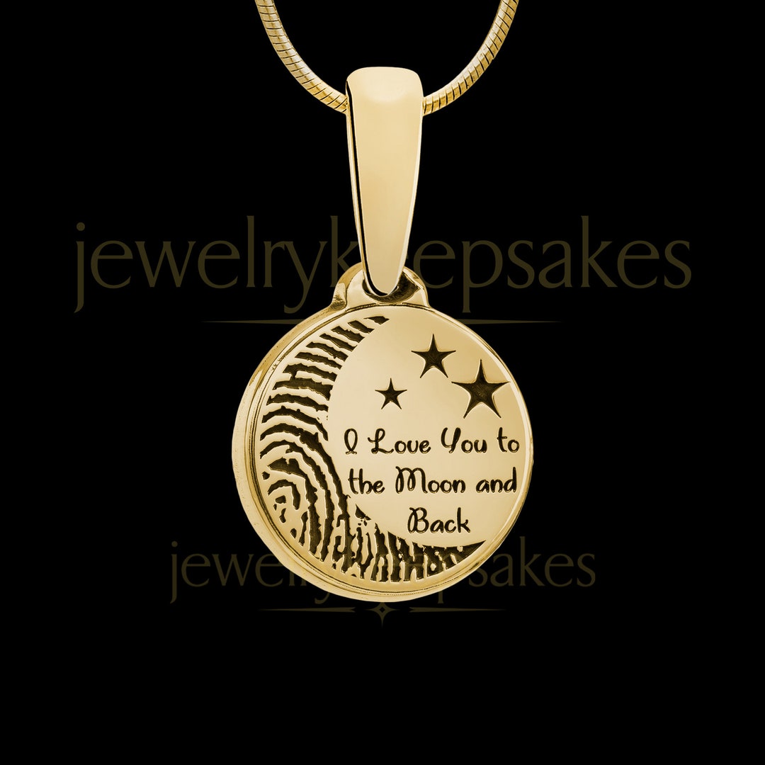 Fingerprint Necklace Gold, Moon & Back Fingerprint Engraved Jewelry ...