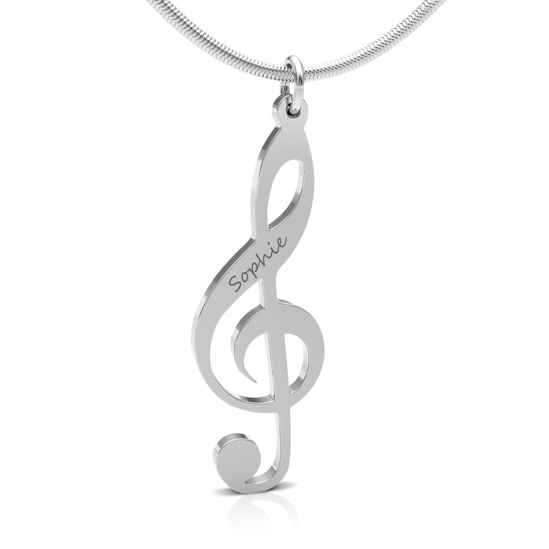 Personalized Treble Clef Music Note Silver Engraved Custom Necklace - Etsy