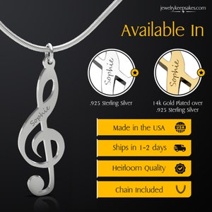 Personalized Treble Clef Music Note Silver Engraved Custom Necklace - Etsy