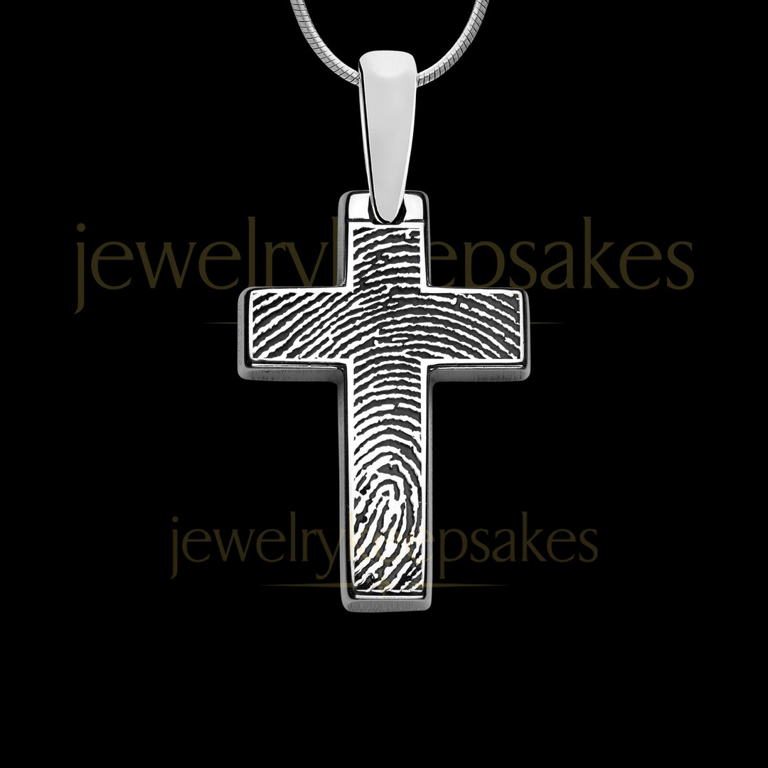 Fingerprint Necklace Silver, Cross Fingerprint Engraved Jewelry, Silver ...