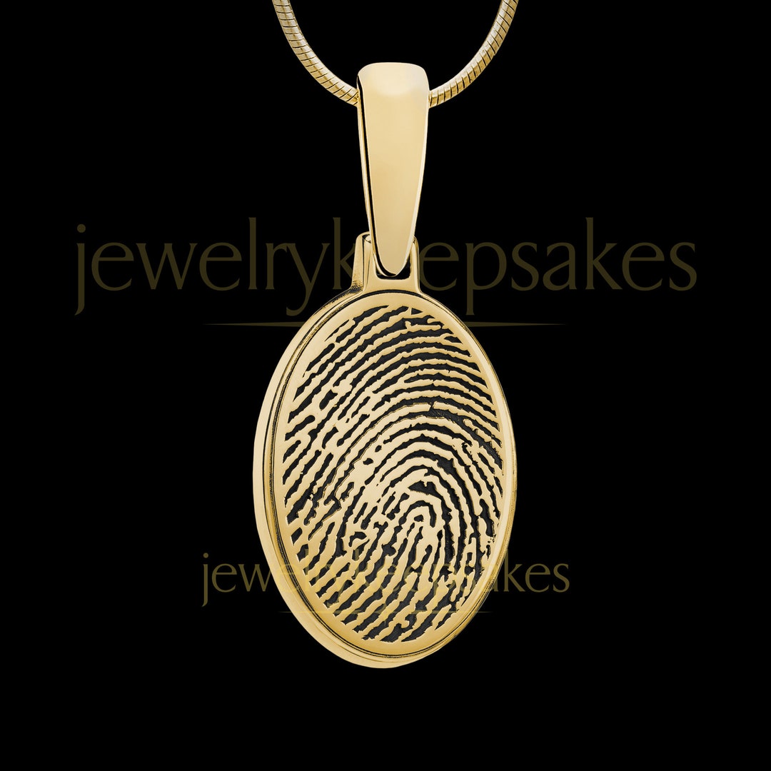 Fingerprint Necklace Gold, Oval Fingerprint Engraved Jewelry, Gold ...