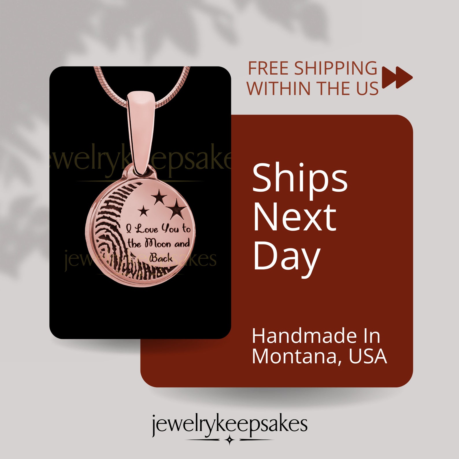 Fingerprint Necklace Rose Gold, Moon Fingerprint Engraved Jewelry, Rose ...