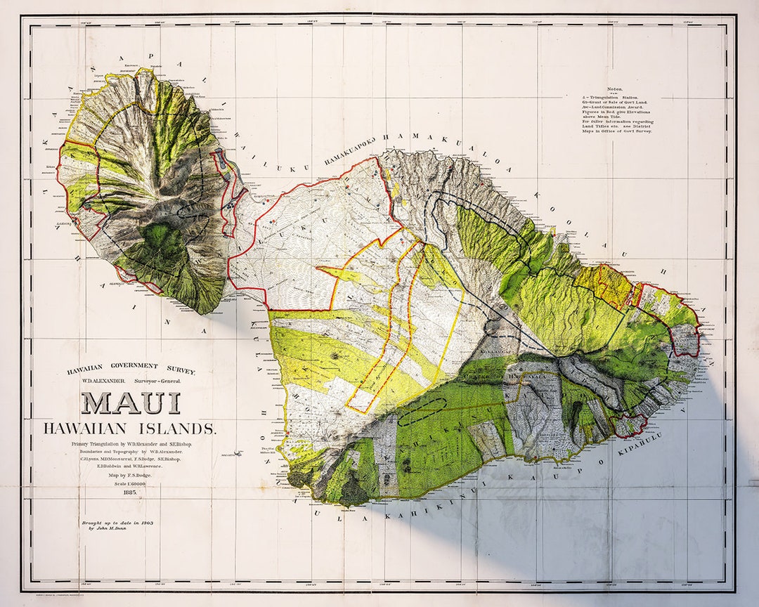 Hawaii - Island of Maui - Topography - Etsy