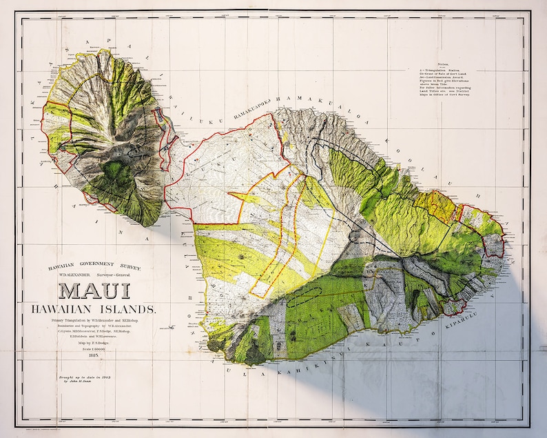 Hawaii - Island of Maui - Topography - Etsy
