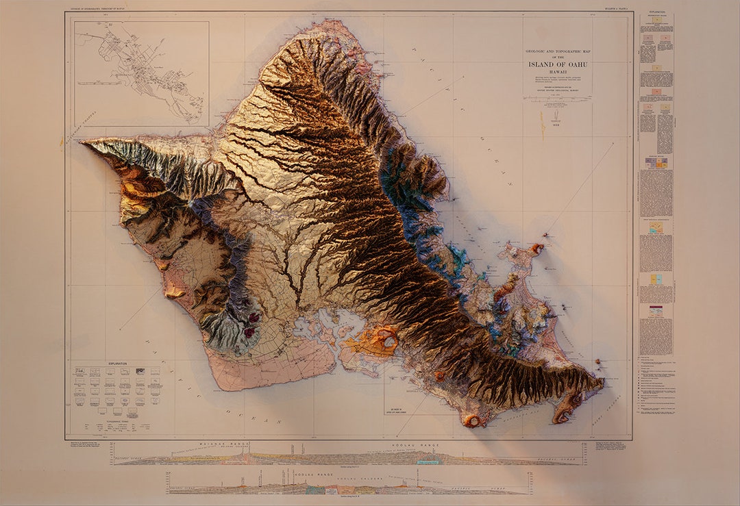 Hawaii - Island of Oahu - Geology & Topography - Etsy