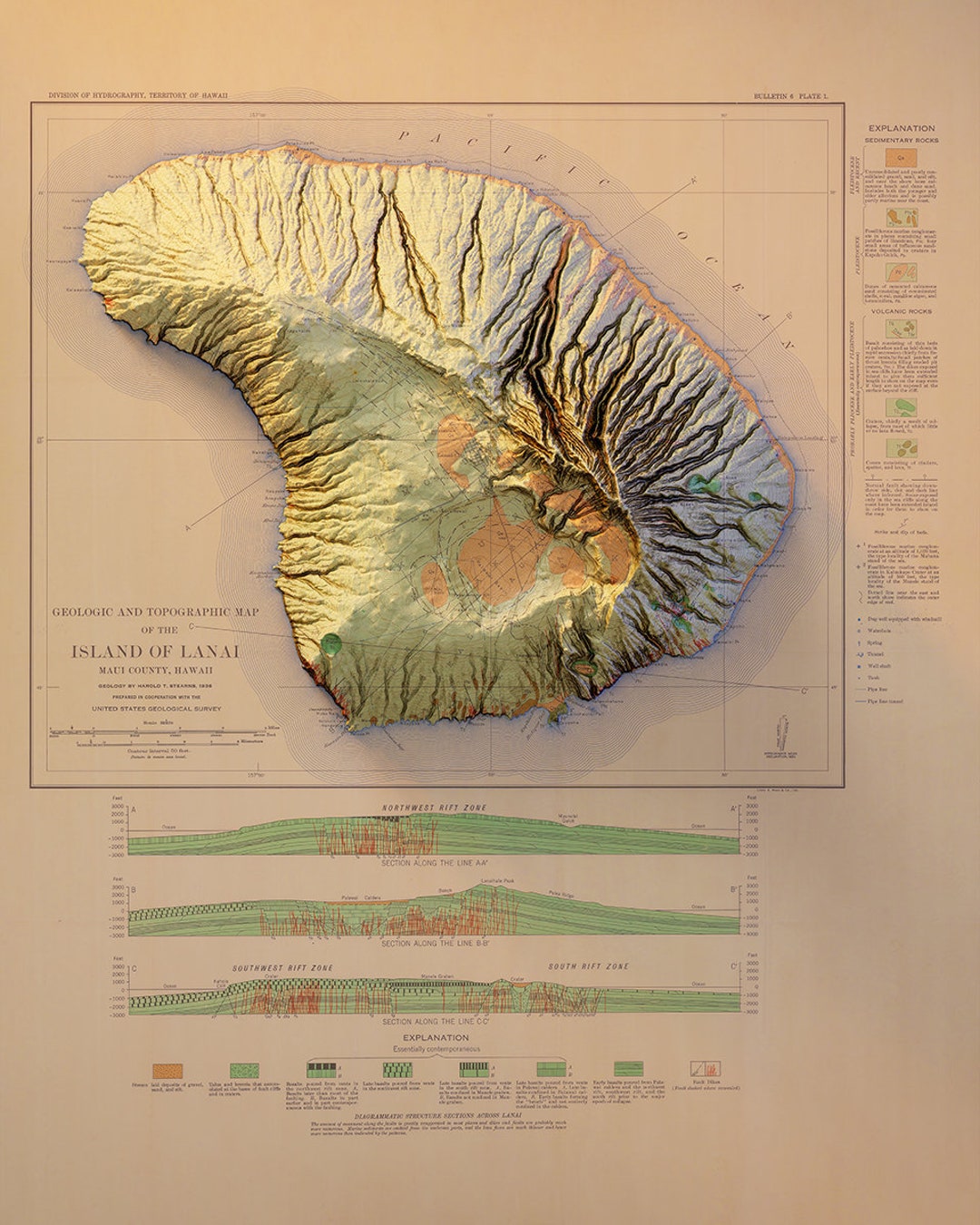 Hawaii - Island of Lanai - Geology & Topography - Etsy