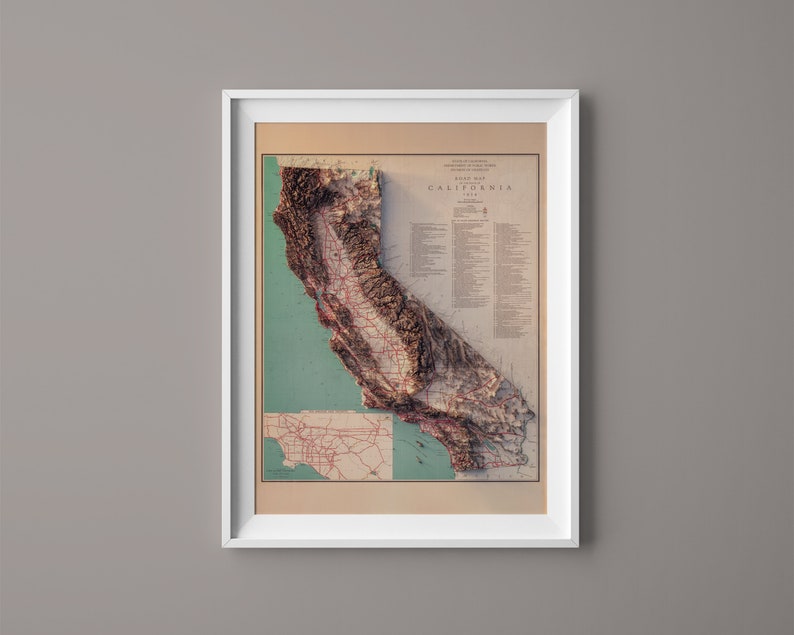 California - Road Map - Etsy