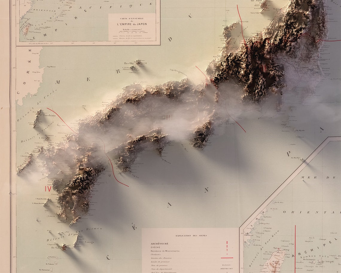 Japan Topography | Etsy