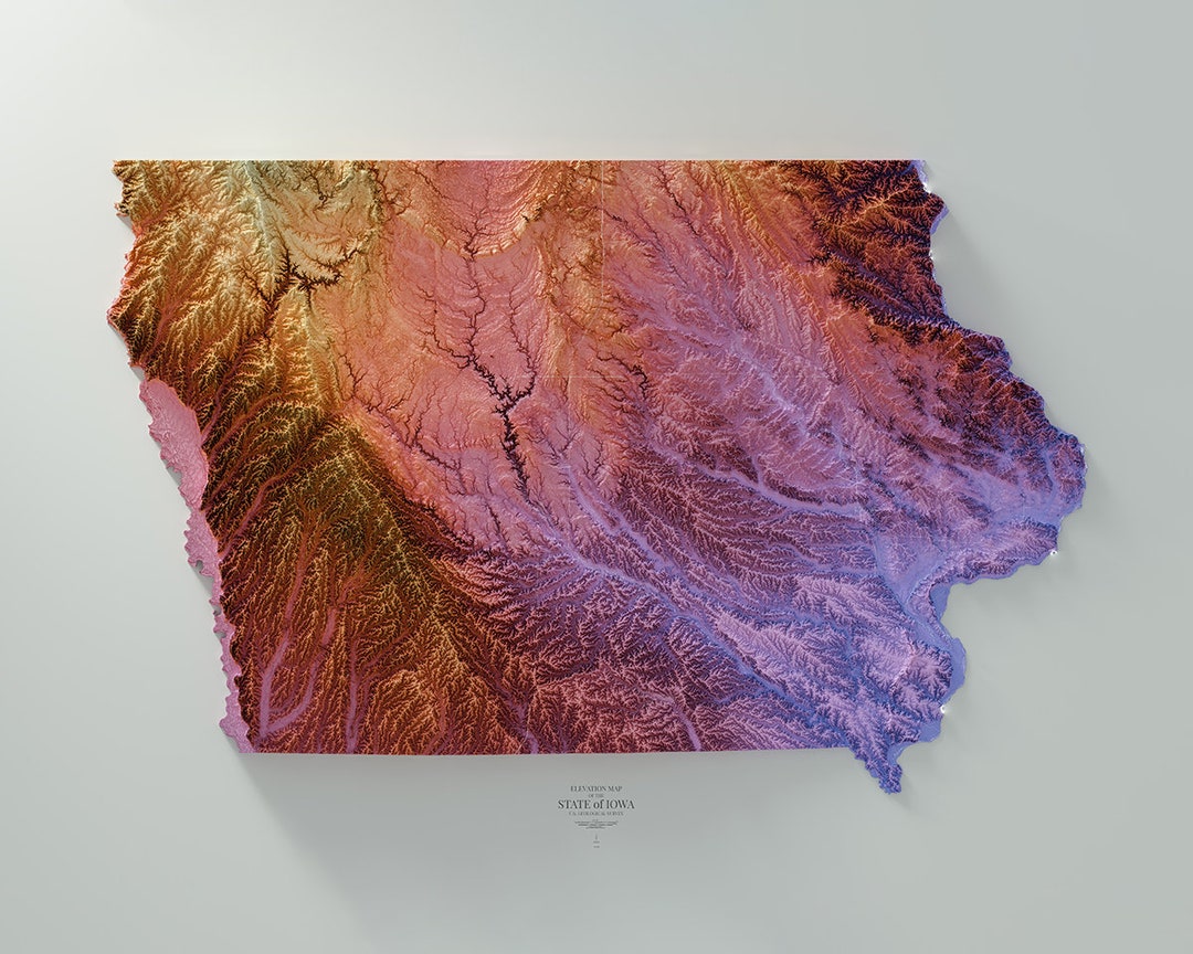 Iowa - Hypsometric Tint 6 - Etsy