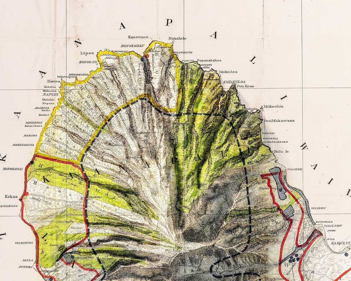 Hawaii - Island of Maui - Topography - Etsy