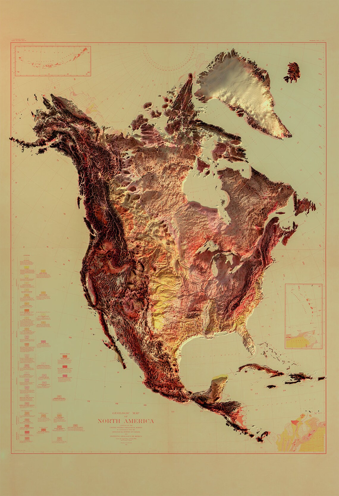 North America - Geological Map - (inversed) - Etsy