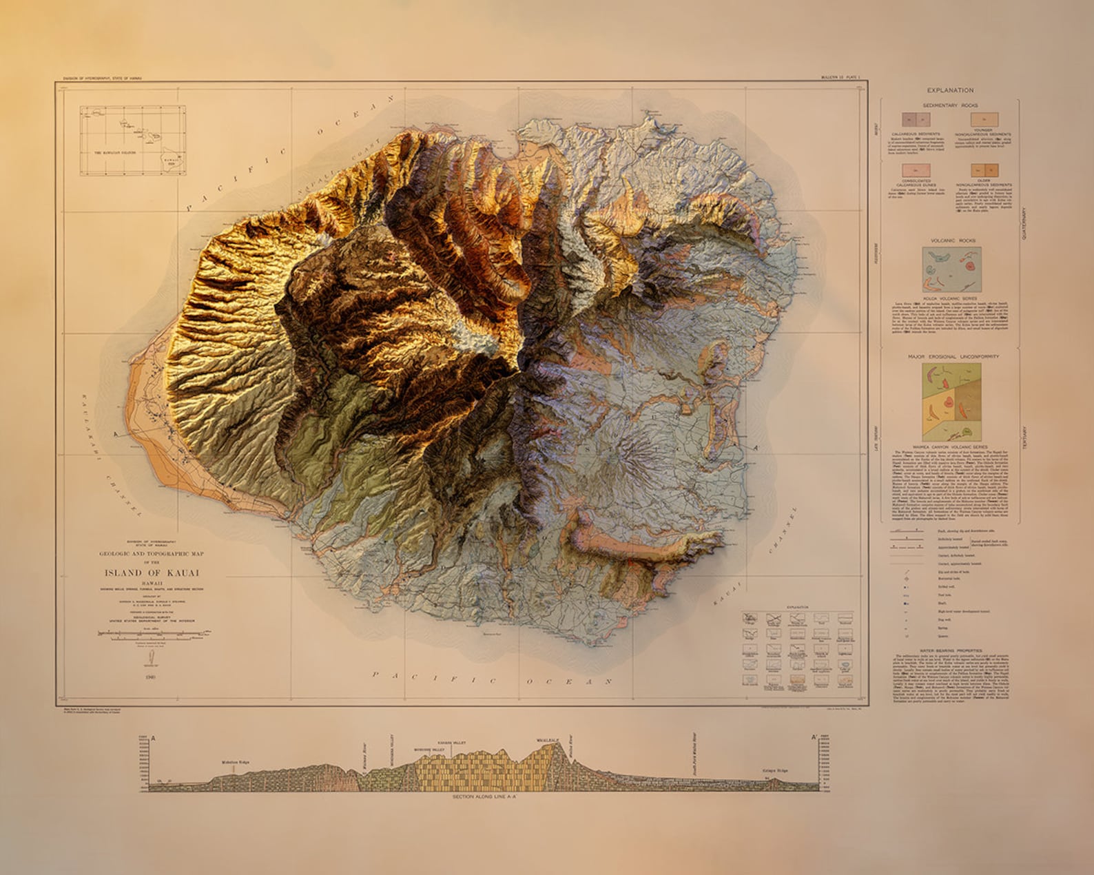 Hawaii Island of Kauai Geology & Topography - Etsy