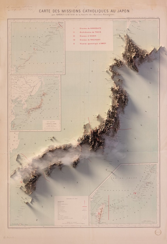 Japan Topographical Map 1875 Meiji 8 Japanese Wall Map Of Japan