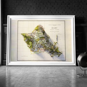 Hawaii - Island of Oahu - Topography - Etsy
