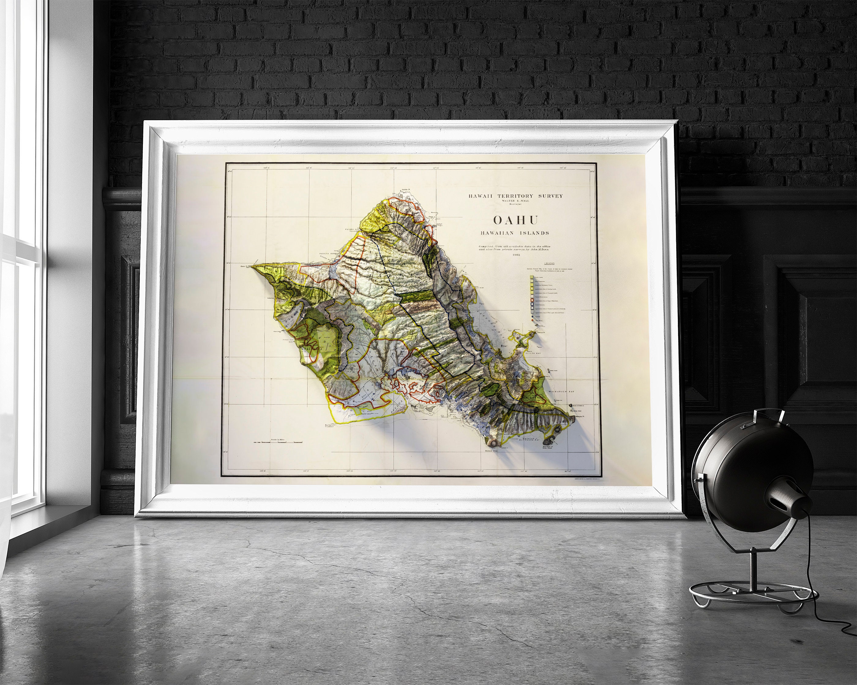 Hawaii - Island of Oahu - Topography - Etsy