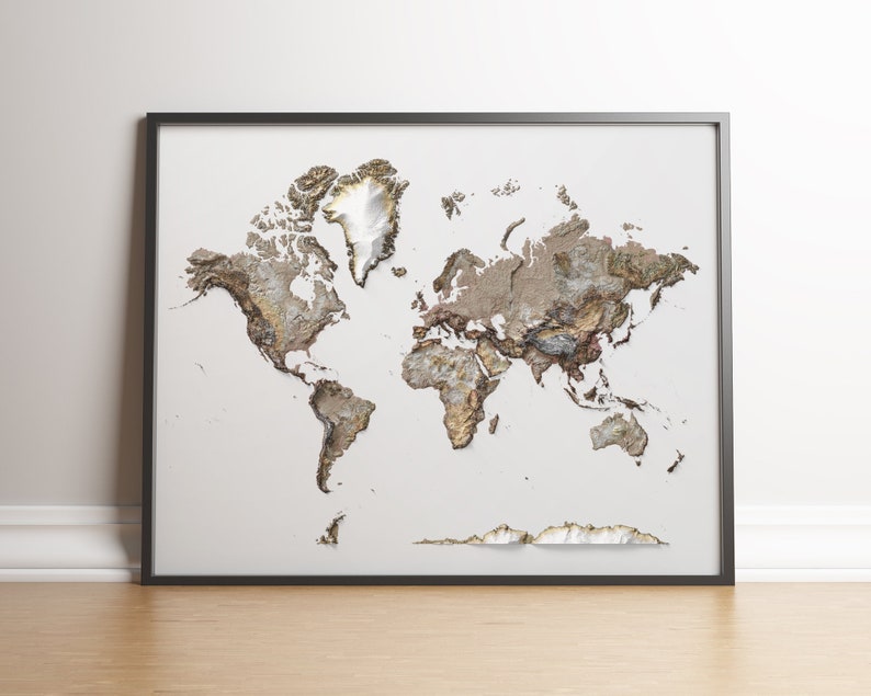 World - Hypsometric Tint 1 - Etsy