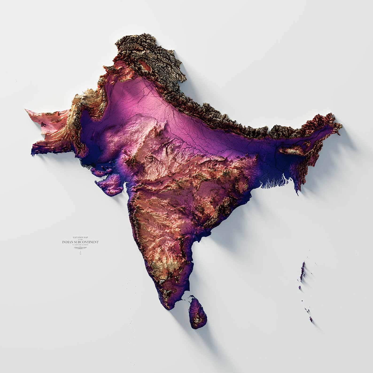 Indian Subcontinent Hypsometric tint 7 | Etsy