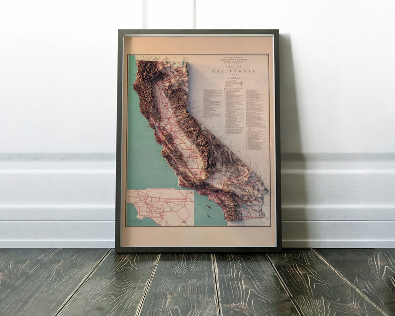 California - Road Map - Etsy