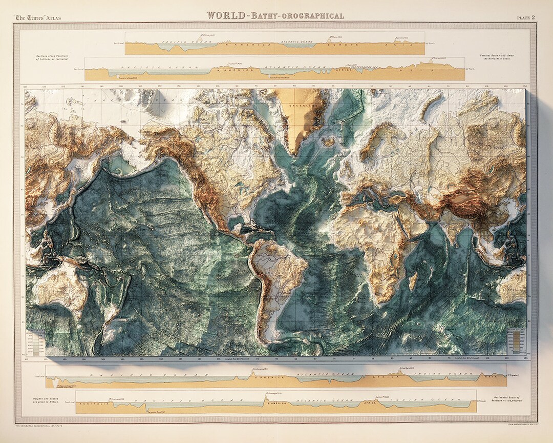 World - Topography & Bathymetry (vintage) - Etsy