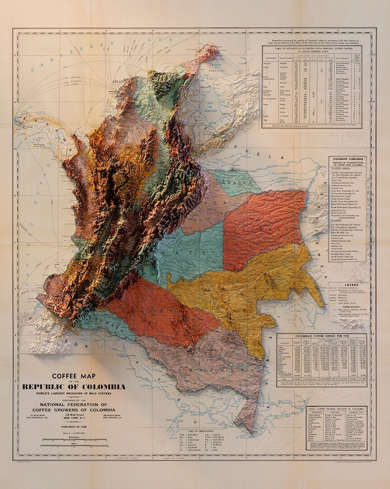 Colombia Coffee Map - Etsy