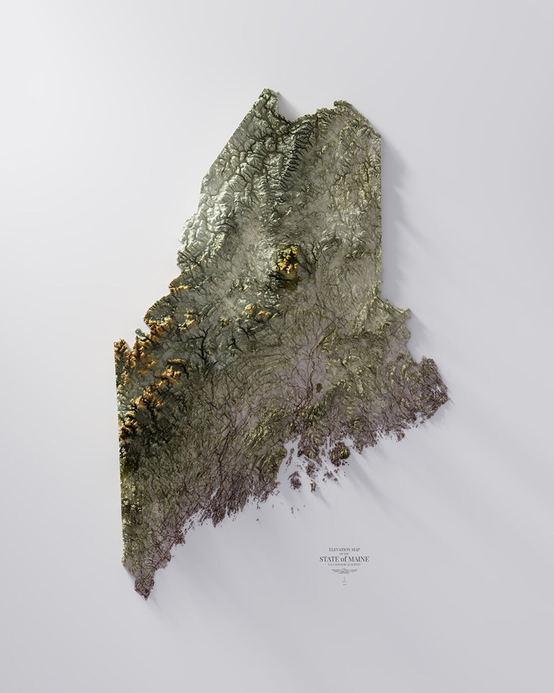 Maine - Hypsometric Tint 3 - Etsy