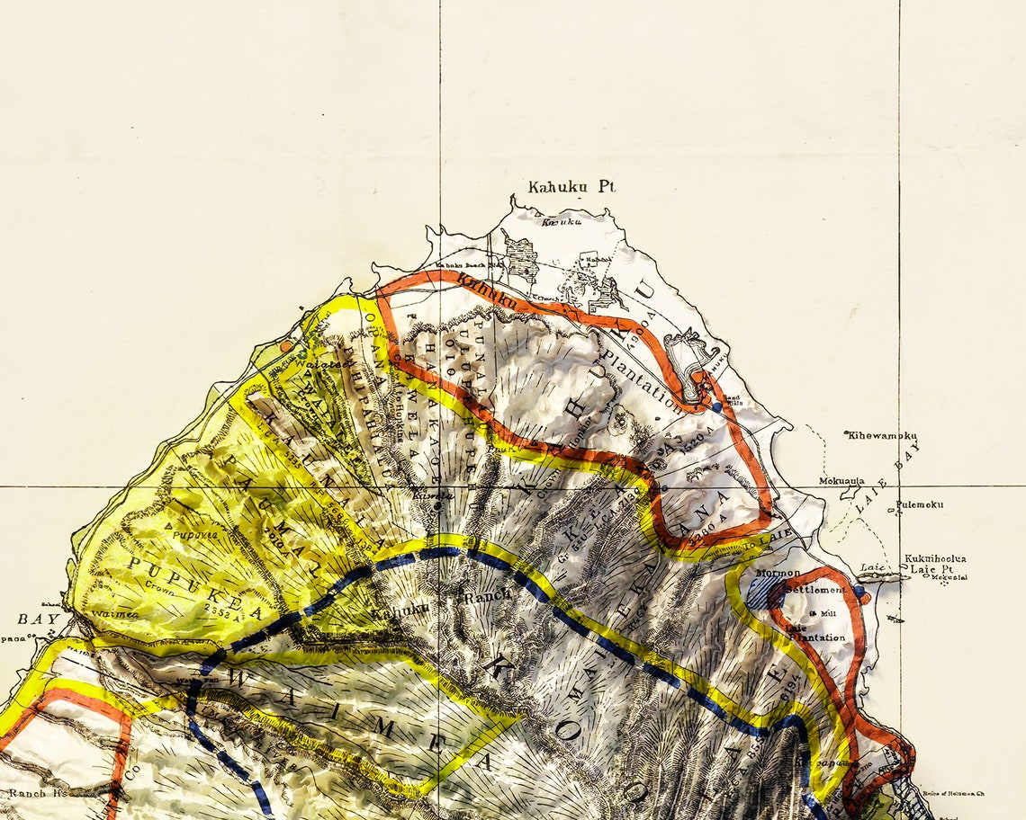 Hawaii - Island of Oahu - Topography - Etsy