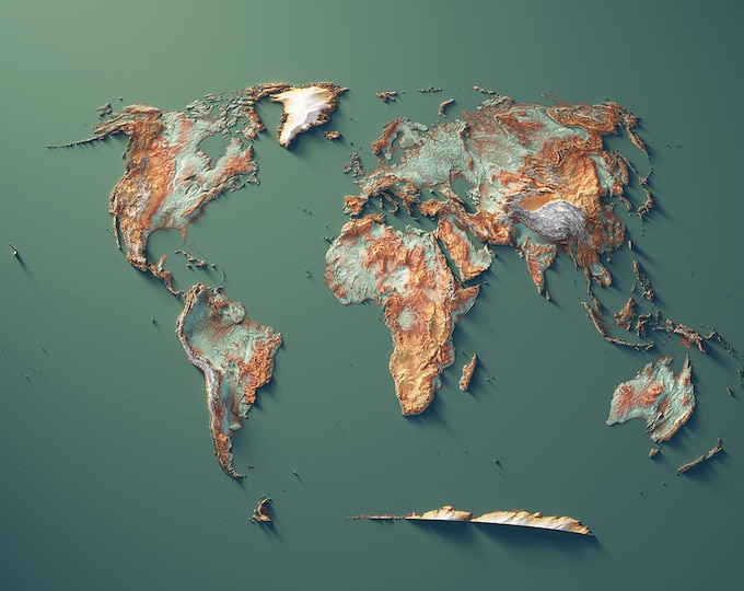 World - Winkel Tripel Projection - V2 - Etsy