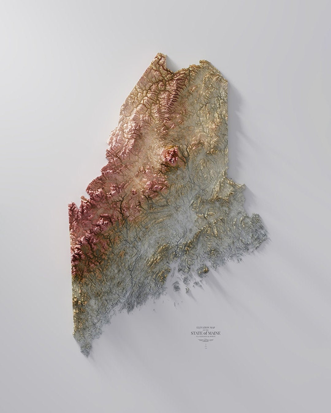 Maine - Hypsometric Tint 2 - Etsy