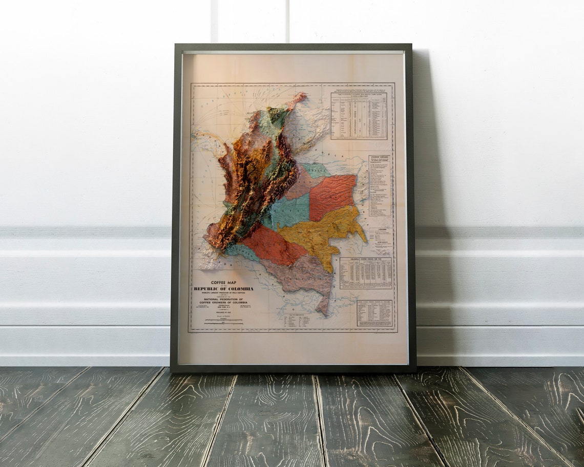 Colombia Coffee Map - Etsy