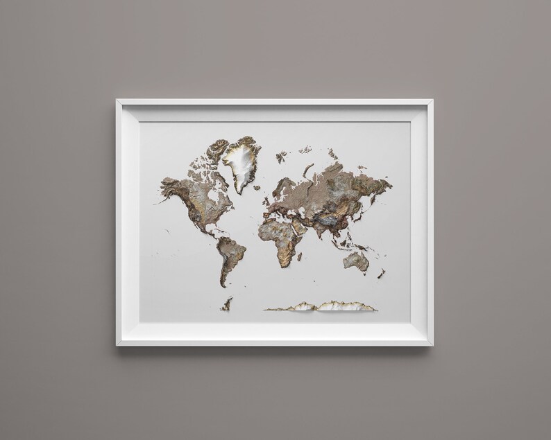 World - Hypsometric Tint 1 - Etsy
