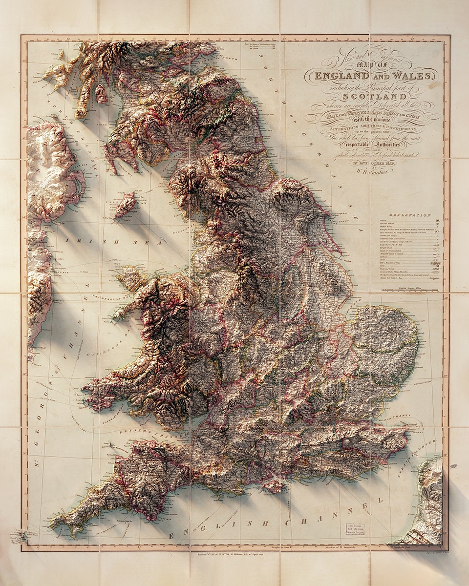 England & Scotland - Topography - Etsy UK